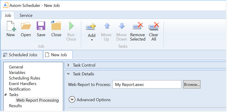 Setting up web report processing